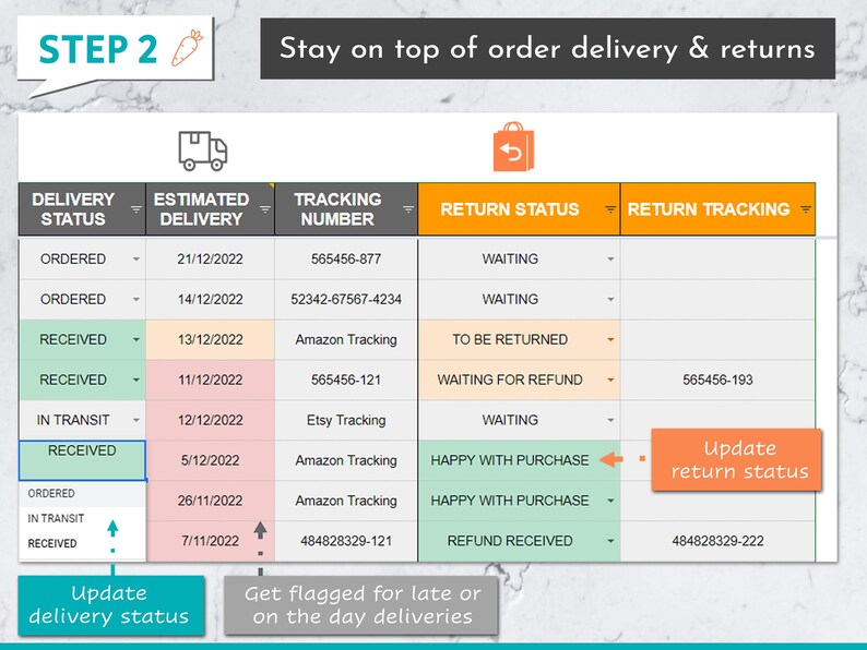 Online Shopping Tracker | Editable & Printable Google Sheets Parcel ...