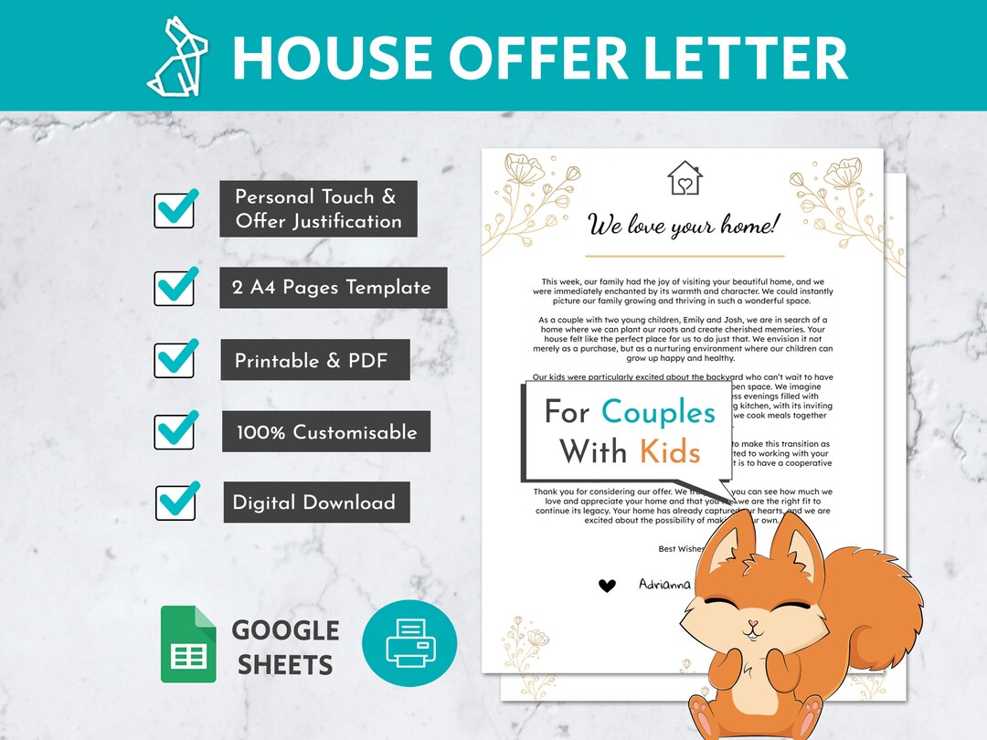 Home Offer Letter Template for Couples With Kids | House Offer Letter ...