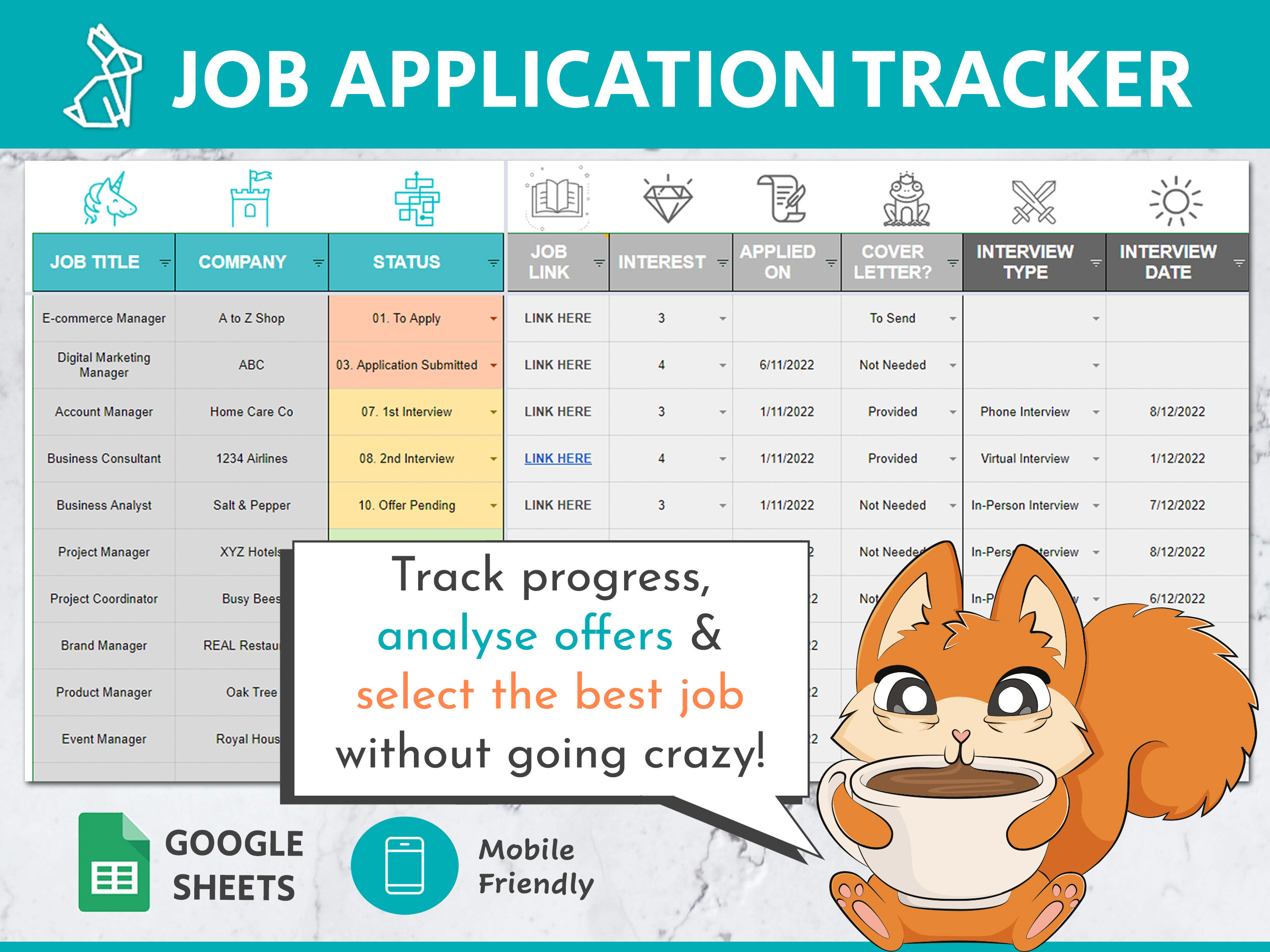 Job Application Tracker Digital & Editable Google Sheets Job ...