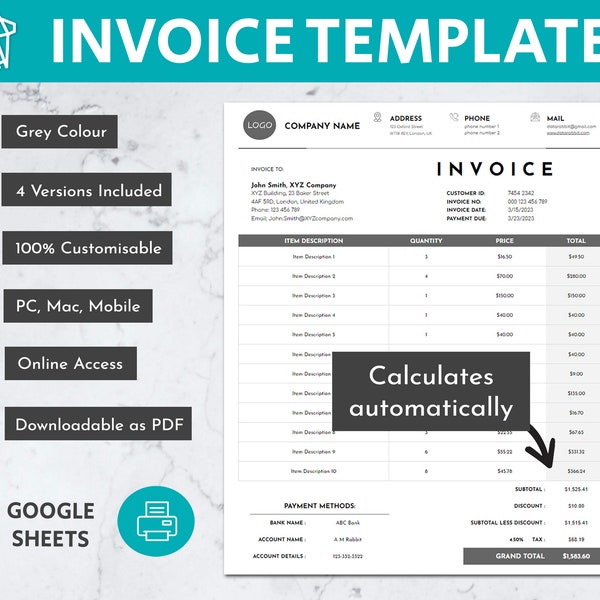Sales Invoice Excel Template - Etsy