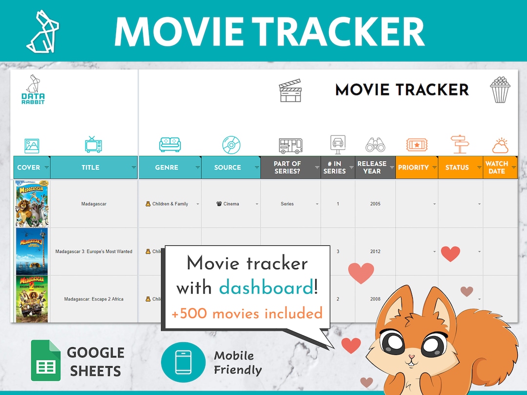 Movie Tracker Google Sheet | Movie Journal | Movie Planner | Movie Log ...