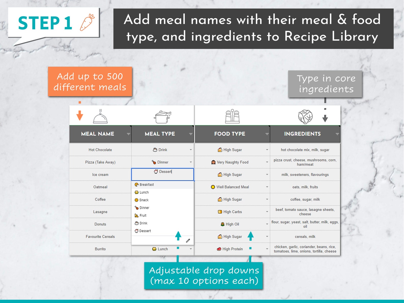 Daily Food Journal Template for Google Sheets | Food Diary | Food ...