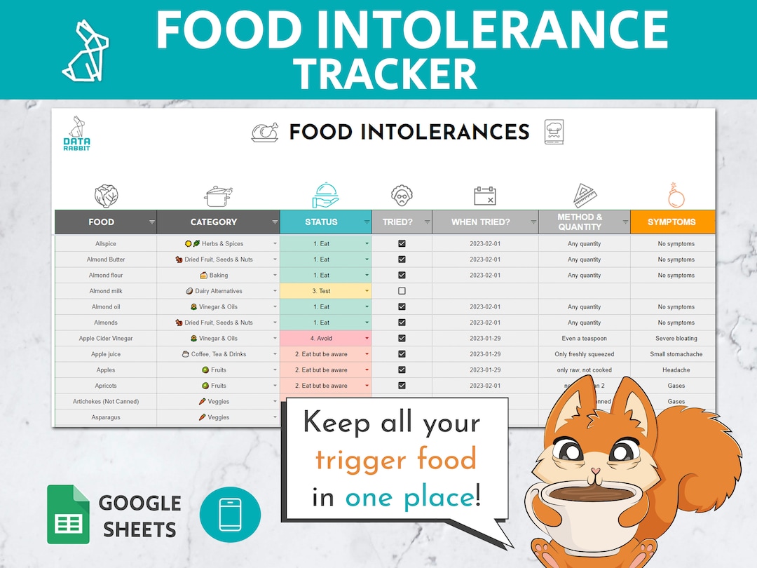 Food Intolerance Tracker Google Sheet Template | Food Allergy Tracker ...