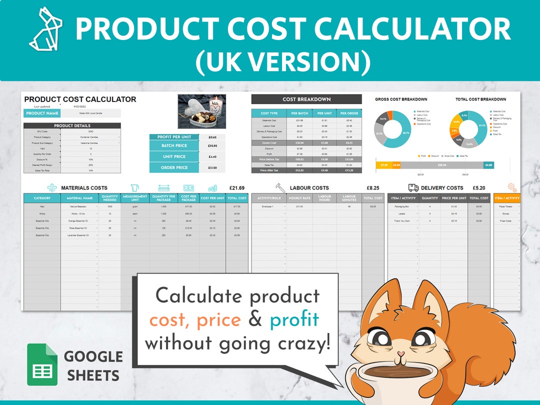 Product Cost Calculator (UK) Google Sheets Template | Cost Calculator ...