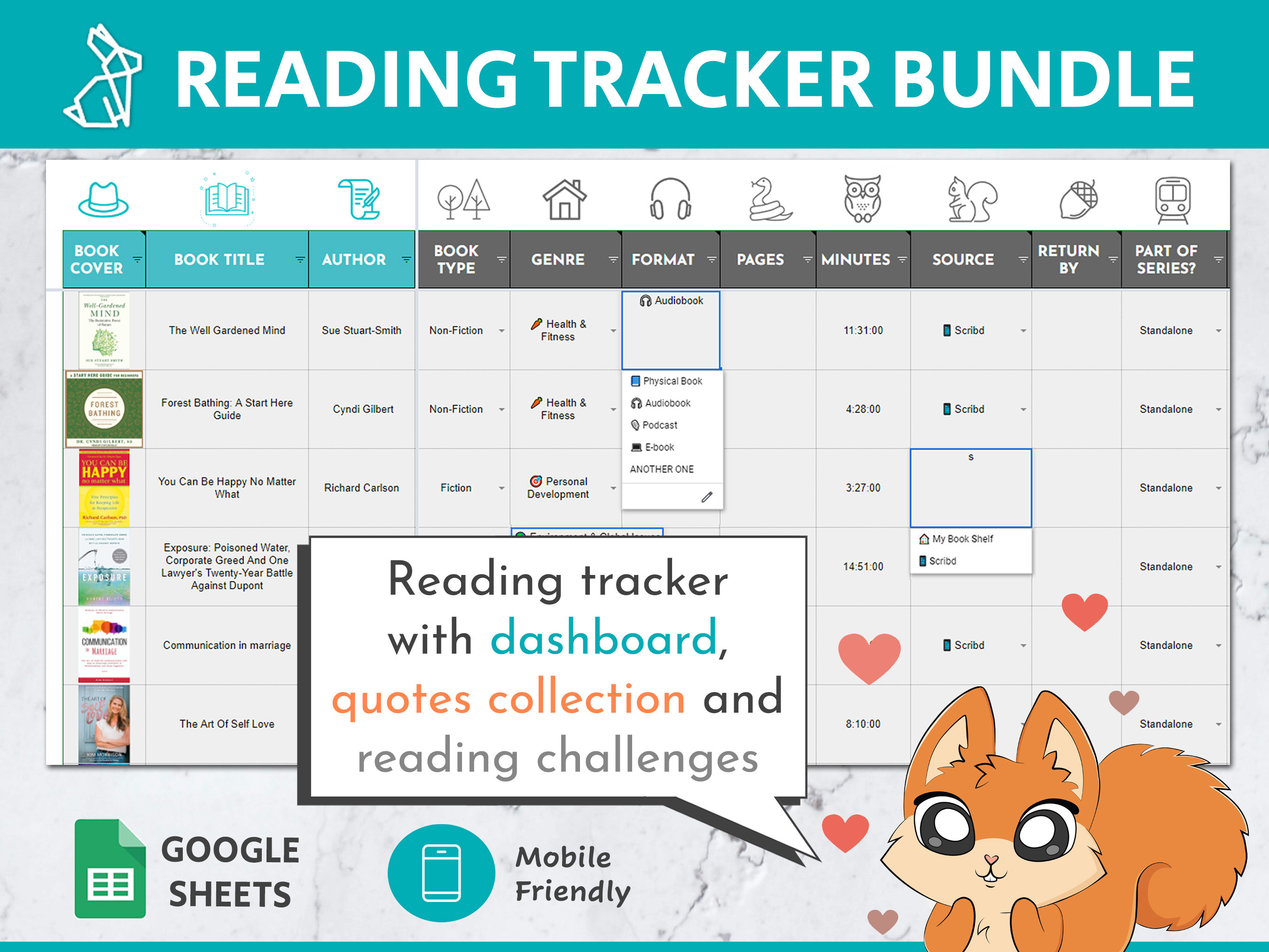 Reading Tracker Bundle Google Sheets| Reading Journal | Reading Log ...