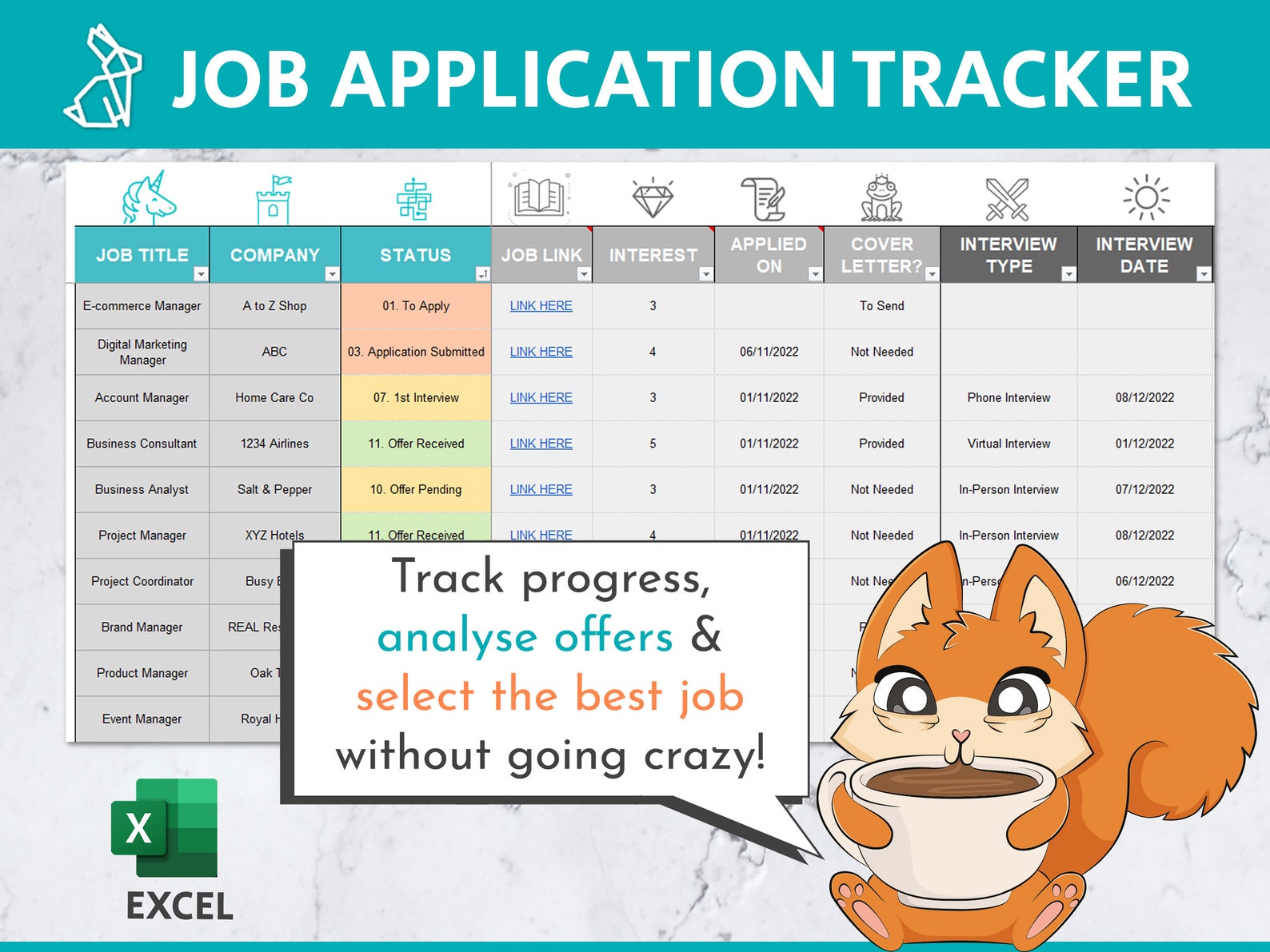 Job Application Tracker Excel Template | Job Application Template | Job Search Tracker | Job ...