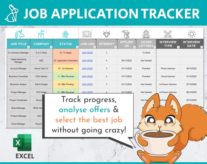 Job Application Tracker Excel Template | Job Application Template | Job ...
