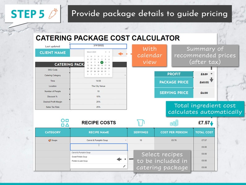 Catering Package Cost, Price & Profit Calculator U.K Version | Google ...