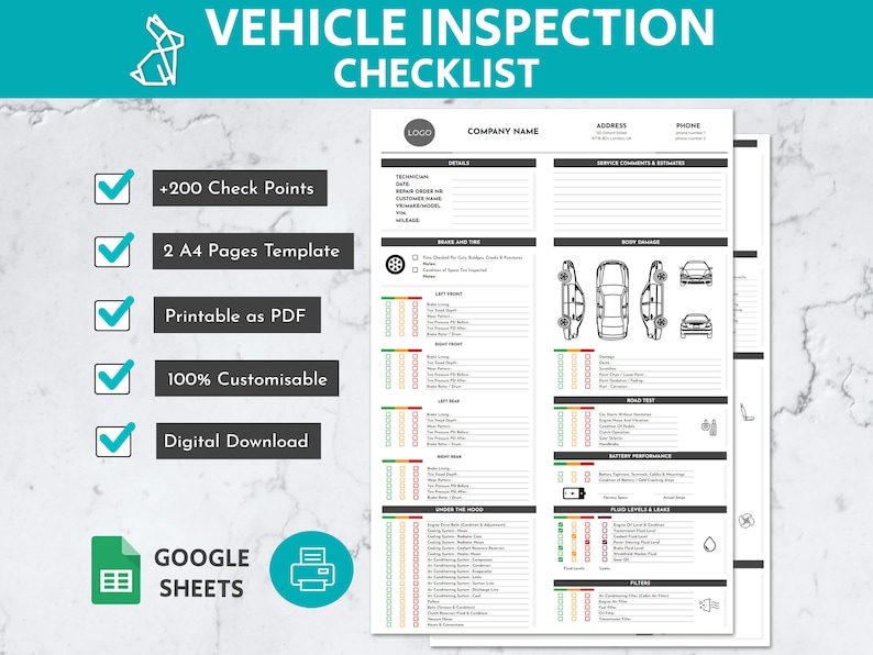 200+ Point Vehicle Inspection Checklist: Printable Car Safety ...