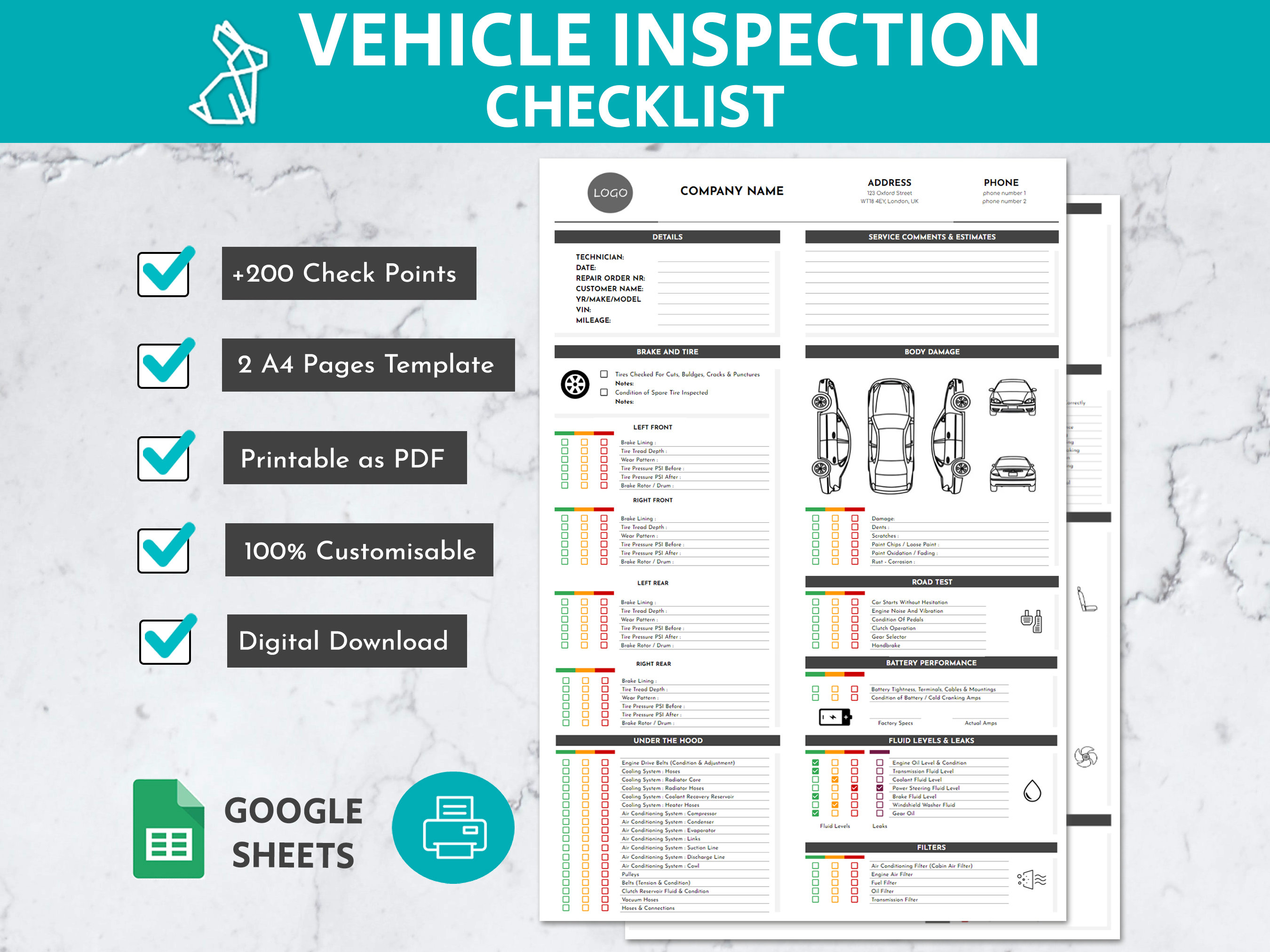 200+ Point Vehicle Inspection Checklist: Printable Car Safety ...