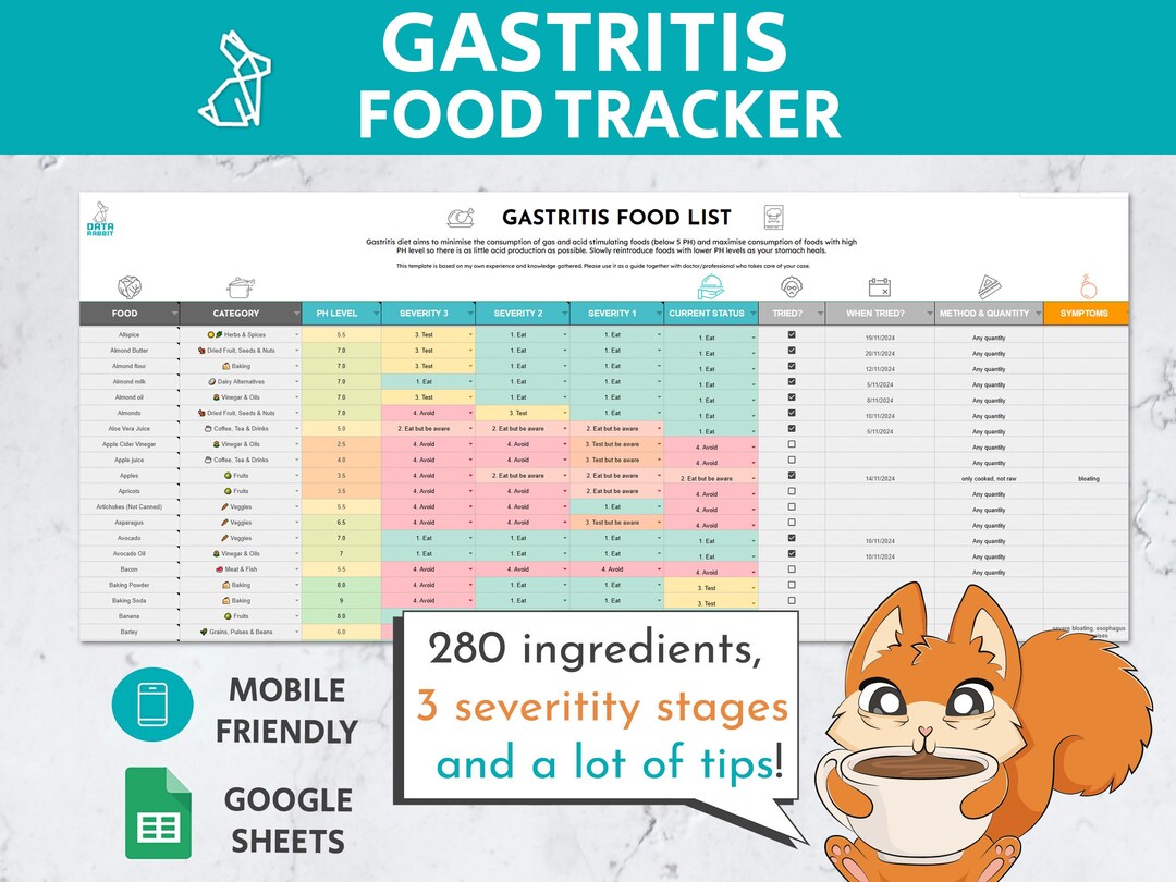 Gastritis Tracker Google Sheet Template | Gastritis Diet | Gastritis ...