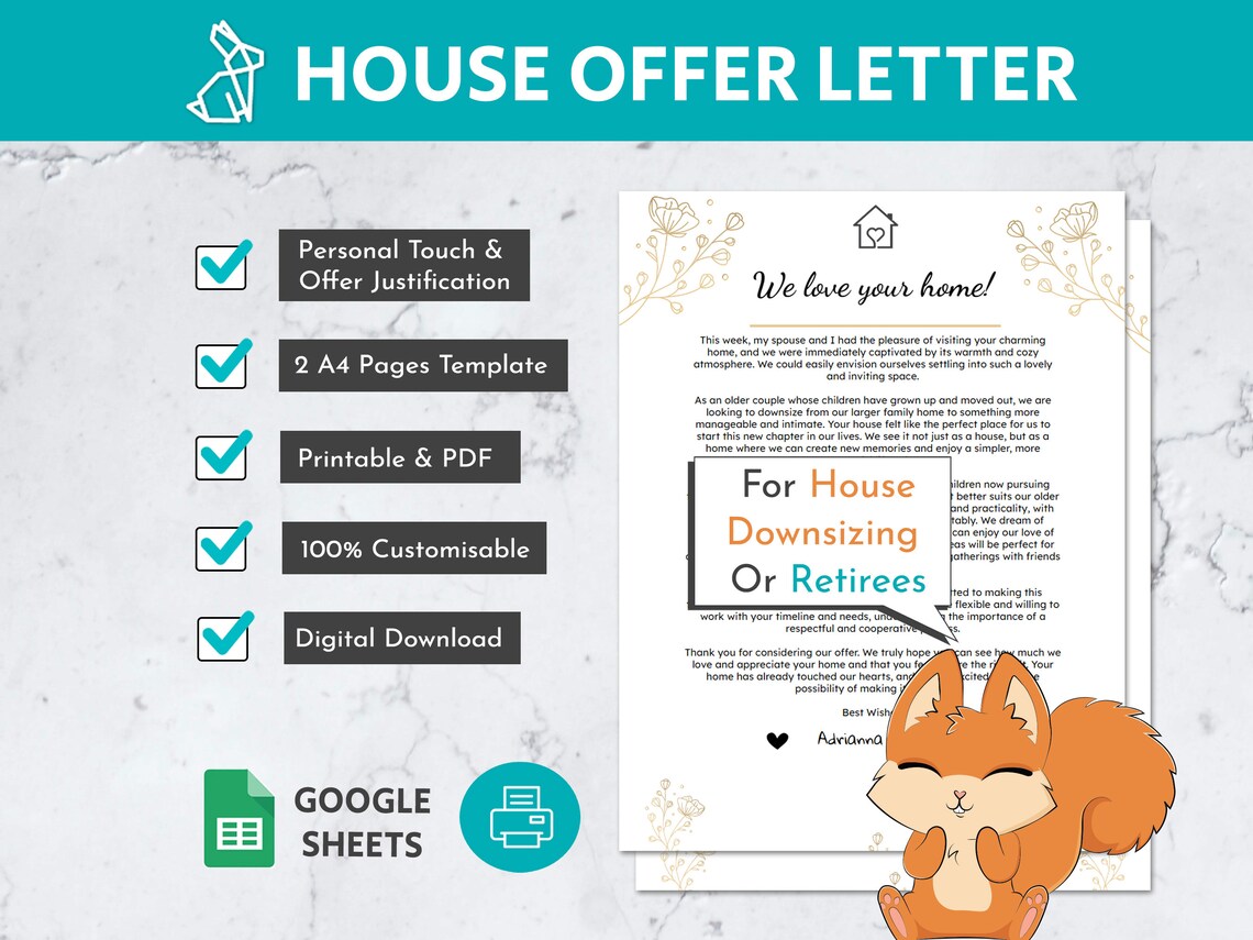 Home Offer Letter Template for House Downsizing or Retirees | House ...