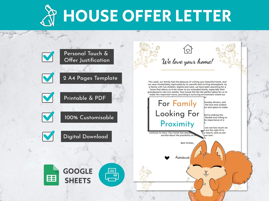 Home Offer Letter Template for Proximity to Family | House Offer Letter ...