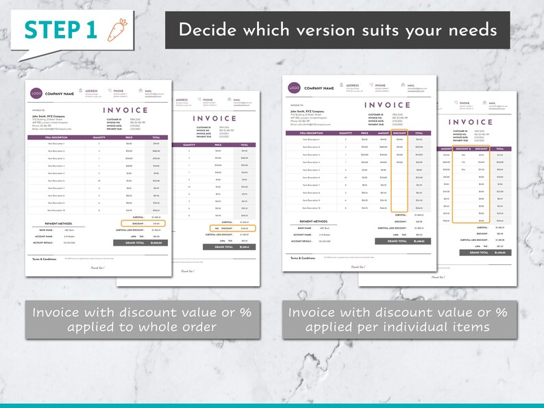 Purple Invoice Google Sheets Template Business Invoice - Etsy