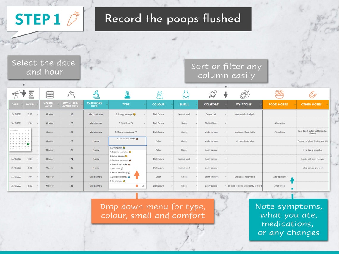 Google Sheets Poop Tracker Poop Log Poop Journal Bowel Movement Food ...