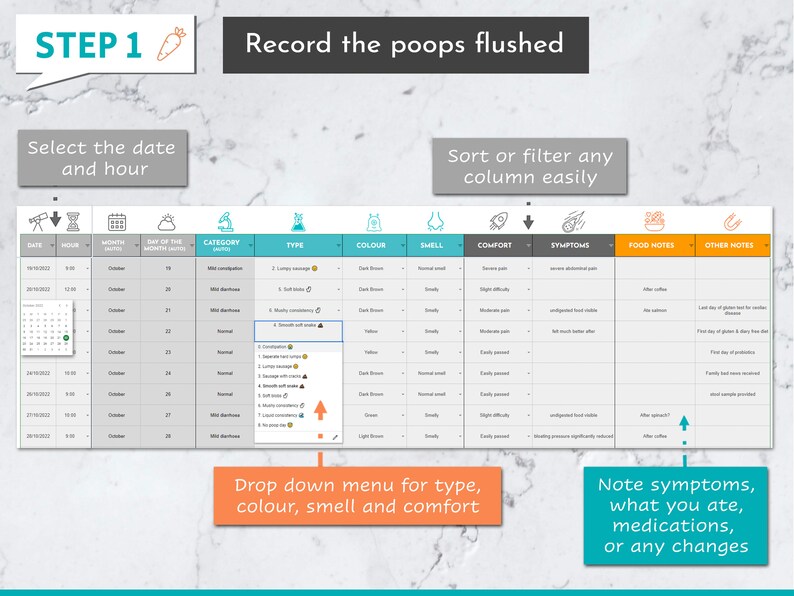 Google Sheets Poop Tracker Poop Log Poop Journal Bowel Movement Food ...
