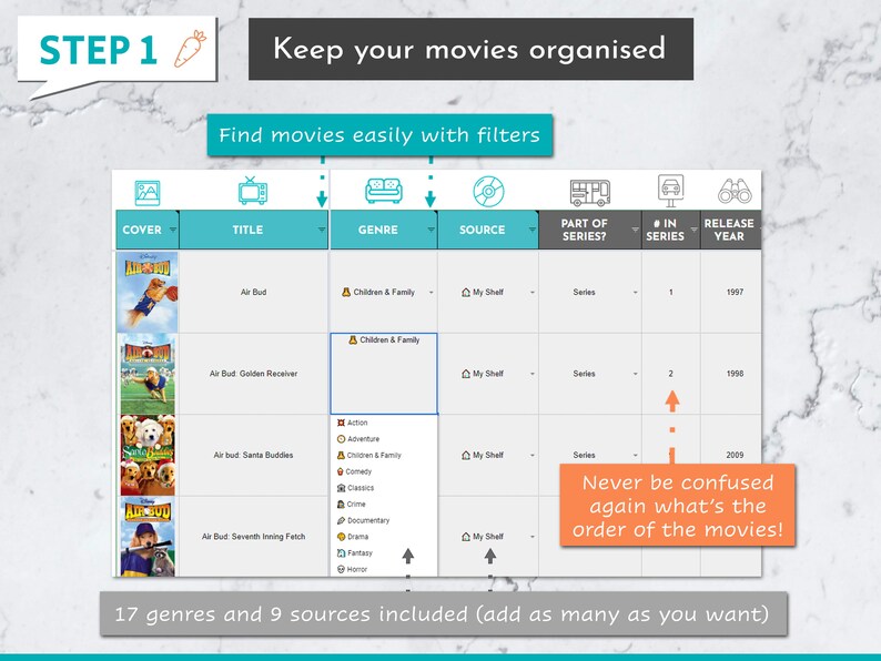 Movie Tracker Google Sheet | Movie Journal | Movie Planner | Movie Log ...