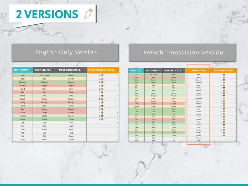 107 English Irregular Verbs Cheatsheet With French Translation Editable ...