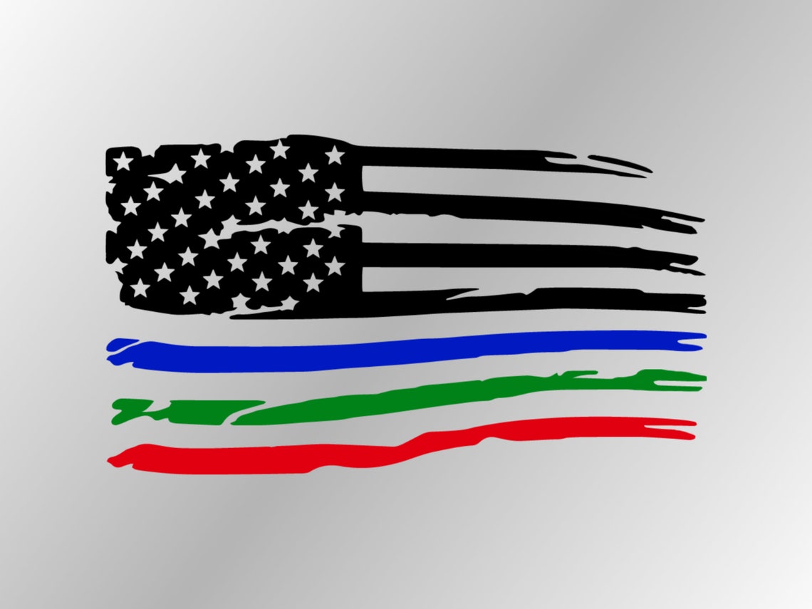 Thin Blue, Green, and Red Line Distressed American Flag Vinyl Decal for ...
