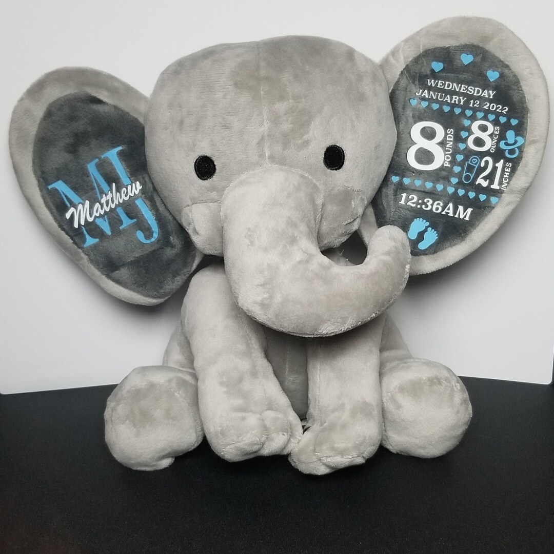 Birth Announcement/birth Stat Plush/plush/elephant Plush/new Born Plush ...