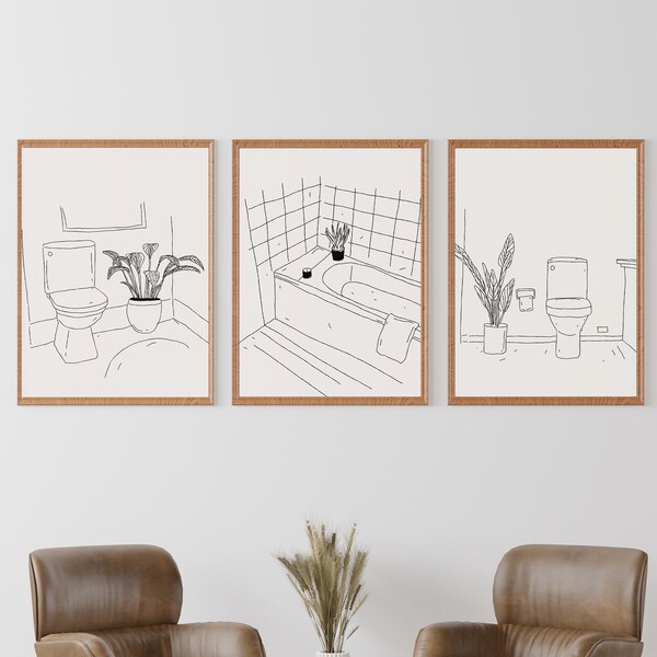 Bathroom Line Art - Etsy