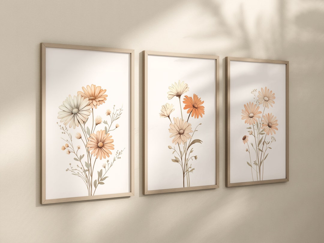 Daisy Bouquet Printable, Boho Flower Wall Art, Cream Beige Decor ...