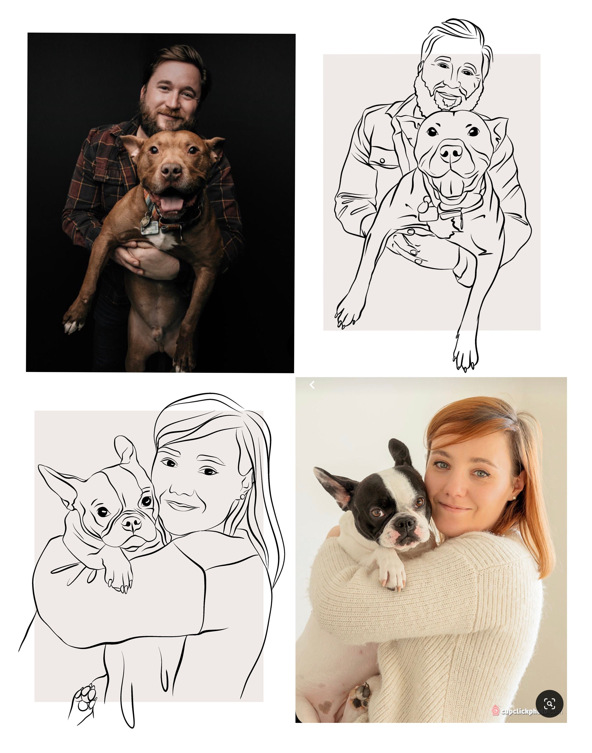 Custom Pet Portrait, Dog Mom Dog Dad Drawing, Dog Portrait, Custom Line ...