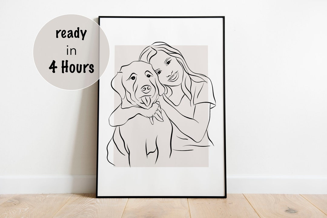 Custom Pet Portrait, Dog Mom Dog Dad Drawing, Dog Portrait, Custom Line ...