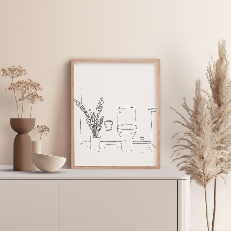 Bathroom Wall Art Line Drawing Printable, Minimalist Bathroom Decor ...