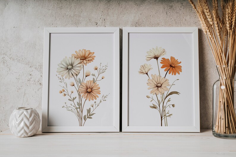 Daisy Bouquet Printable, Boho Flower Wall Art, Cream Beige Decor ...