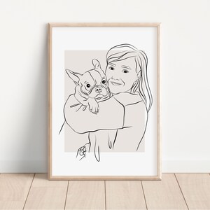 Custom Pet Portrait, Dog Mom Dog Dad Drawing, Dog Portrait, Custom Line ...