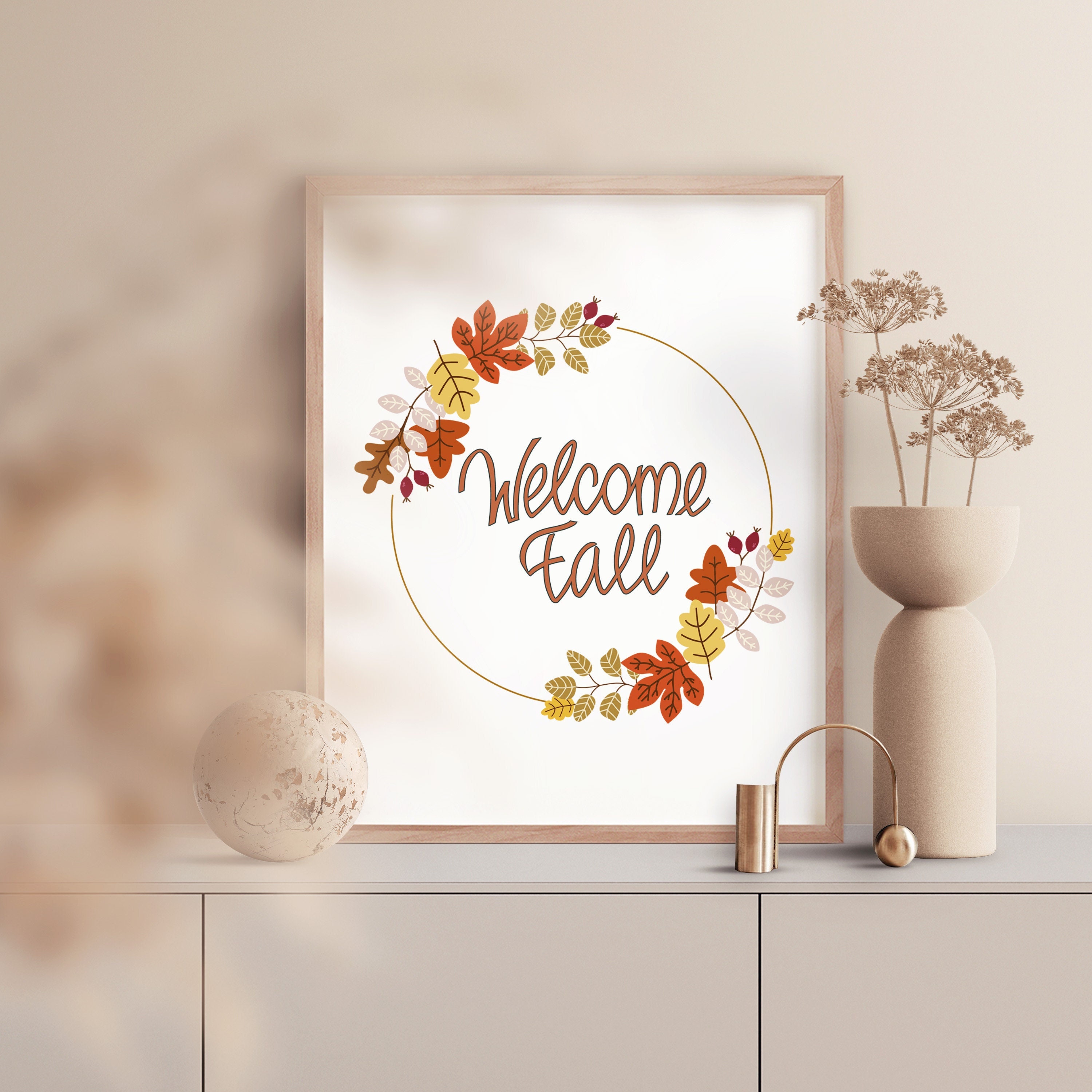 Welcome Fall Wall Art, Fall Art Printable, Fall Leaves Art Print, Boho ...