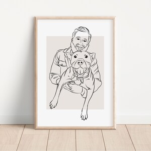 Custom Pet Portrait, Dog Mom Dog Dad Drawing, Dog Portrait, Custom Line ...