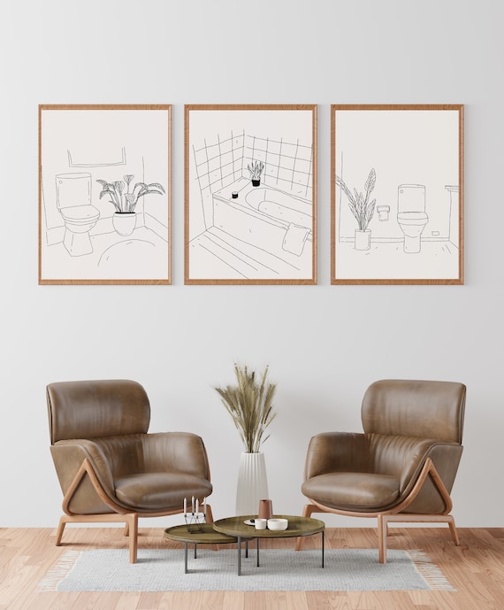 Bathroom Wall Art Line Drawing Printable Minimalist Bathroom | Etsy