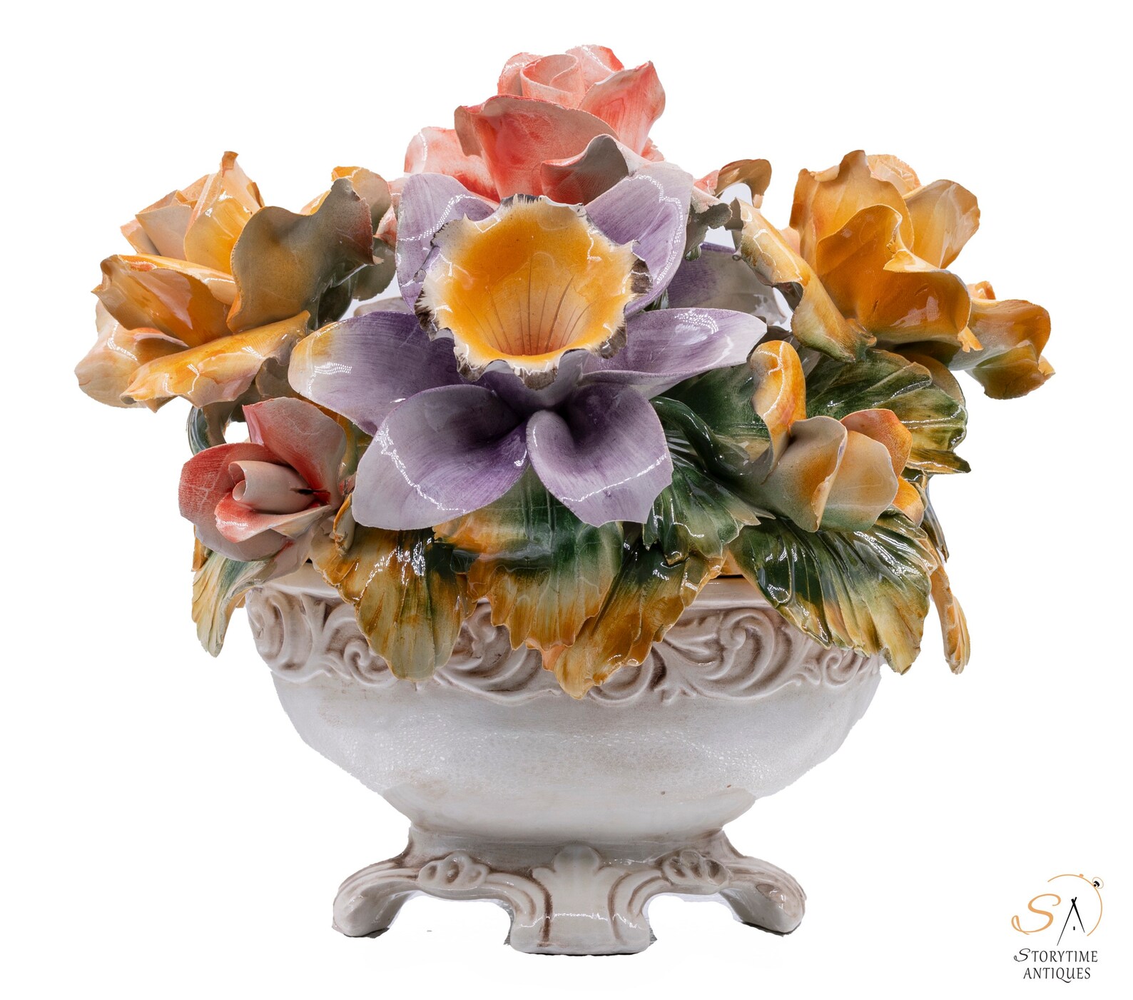 Vintage Capodimonte Flower Baskets - Italian Ceramic Centrepieces (lot ...