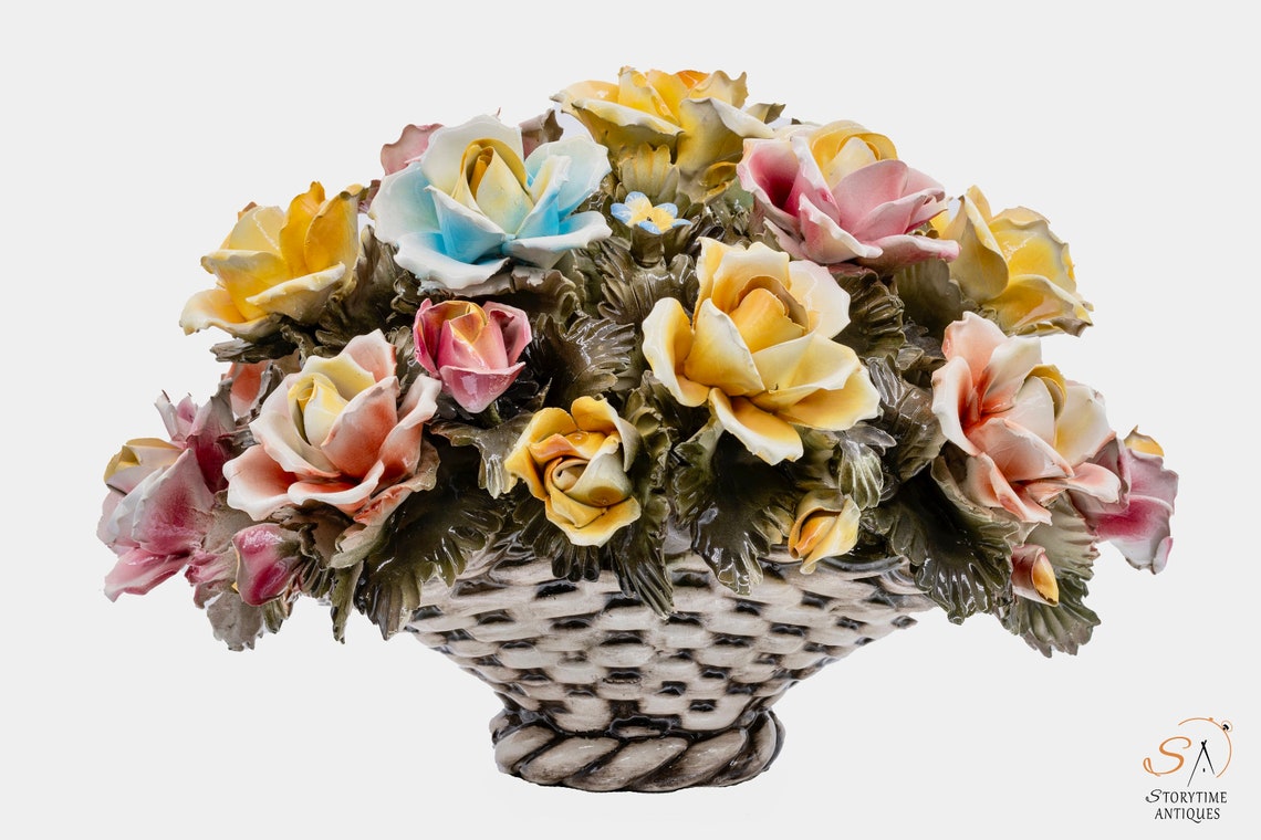 Vintage Capodimonte Flower Baskets - Italian Ceramic Centrepieces (lot ...