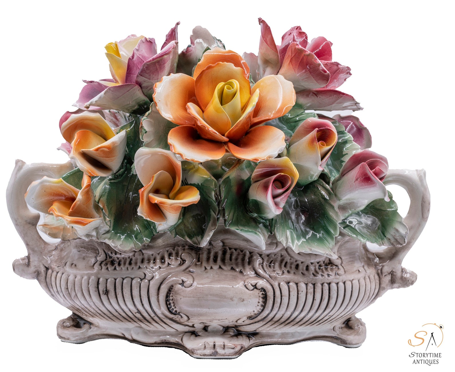 Vintage Capodimonte Flower Baskets - Italian Ceramic Centrepieces (lot ...