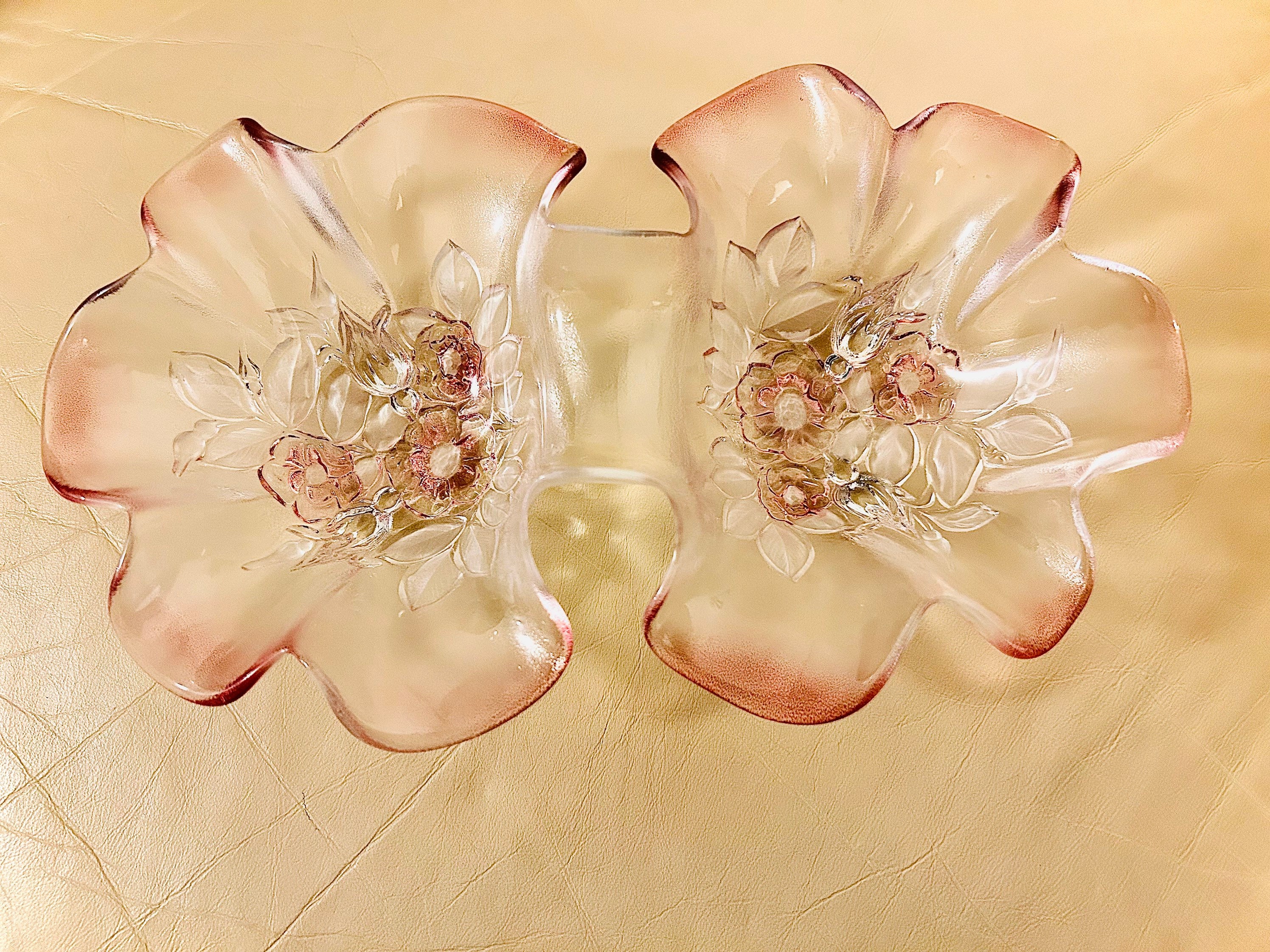 Vintage Mikasa Rosella Frosted Pink Glass Petal Shaped Double - Etsy