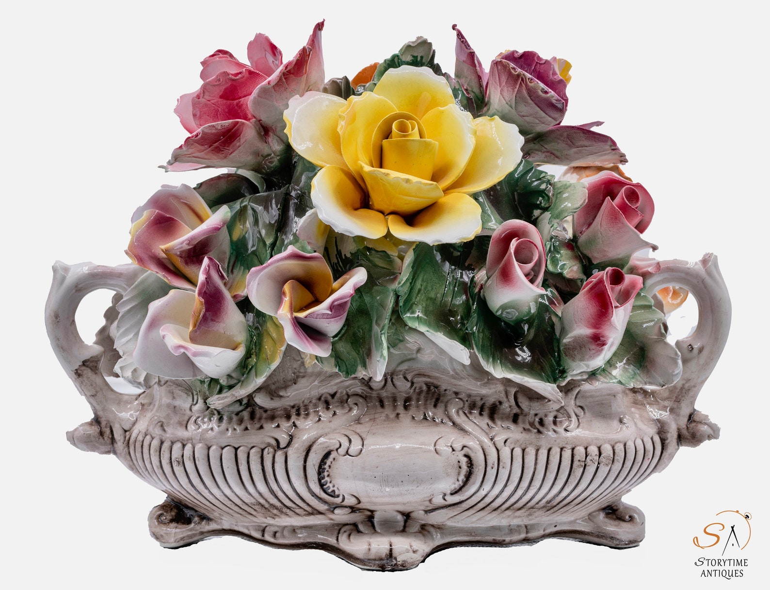 Vintage Capodimonte Flower Baskets - Italian Ceramic Centrepieces (lot ...