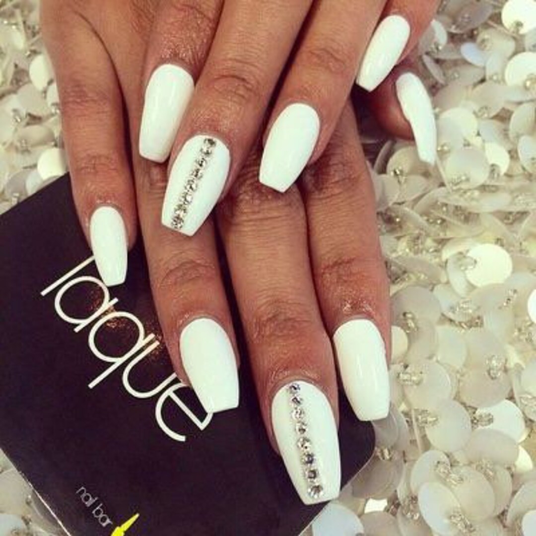 Classic White With Bling Accent Nail - Etsy