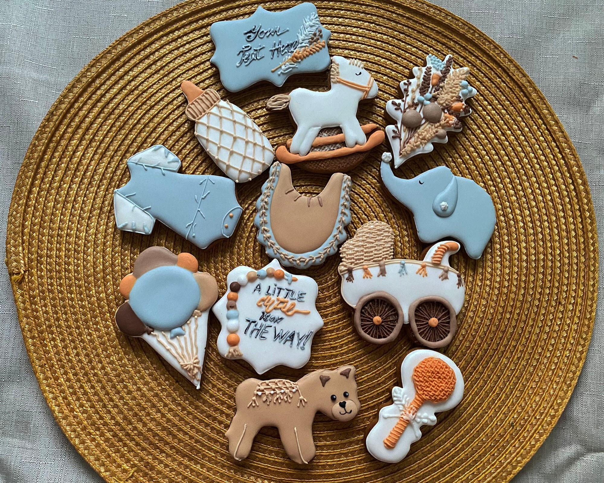 Baby Shower Cookies 1 Dozen Baby Boy Cookies Pastel Blue-sand Neutral ...