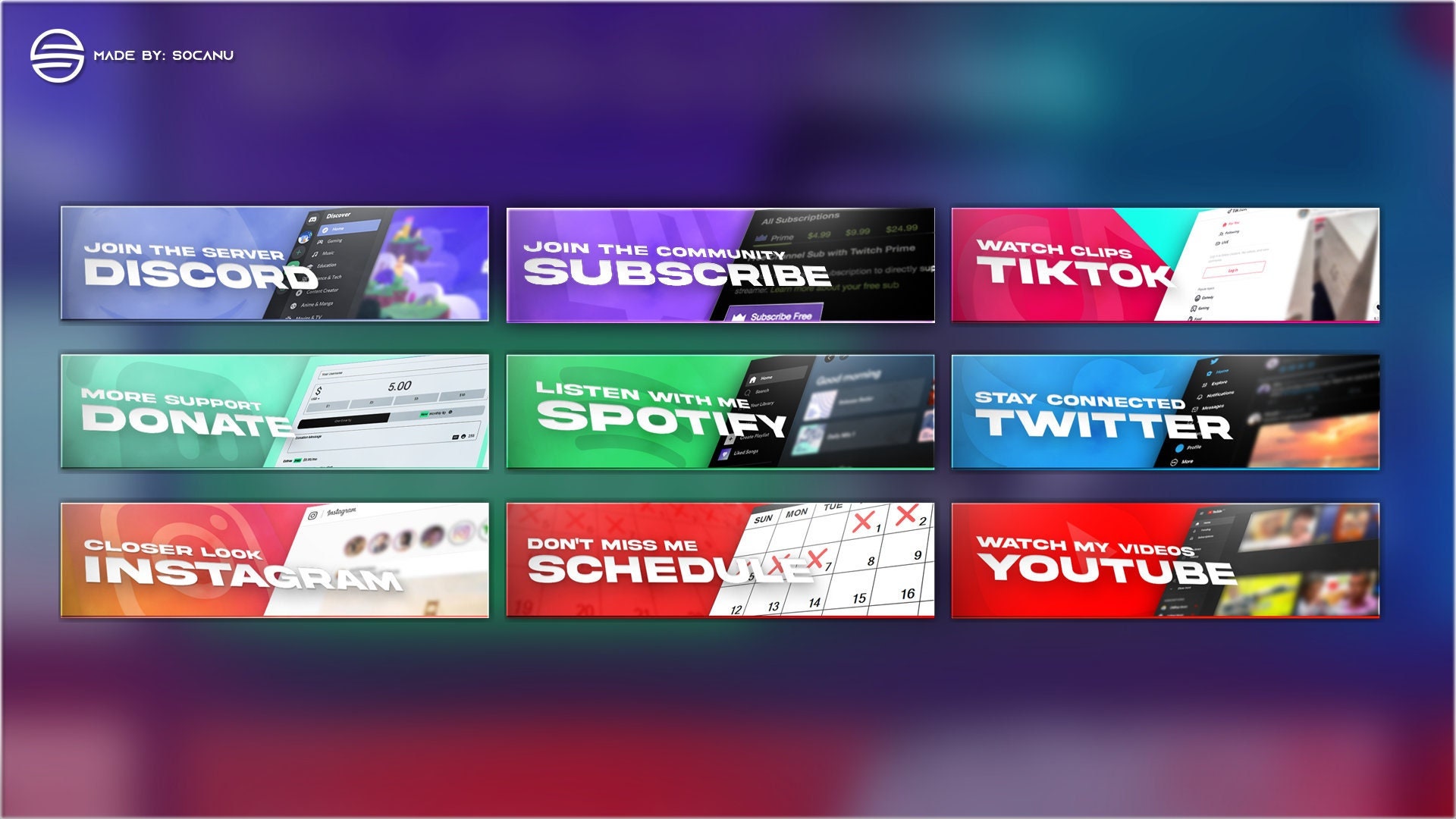 9 Professional Twitch Panels | Social Media Panels | Twitch Panels | 9 ...