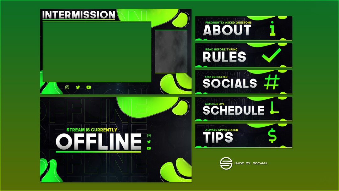 Green Twitch Overlay | Twitch Package | Stream Package | Stream ...