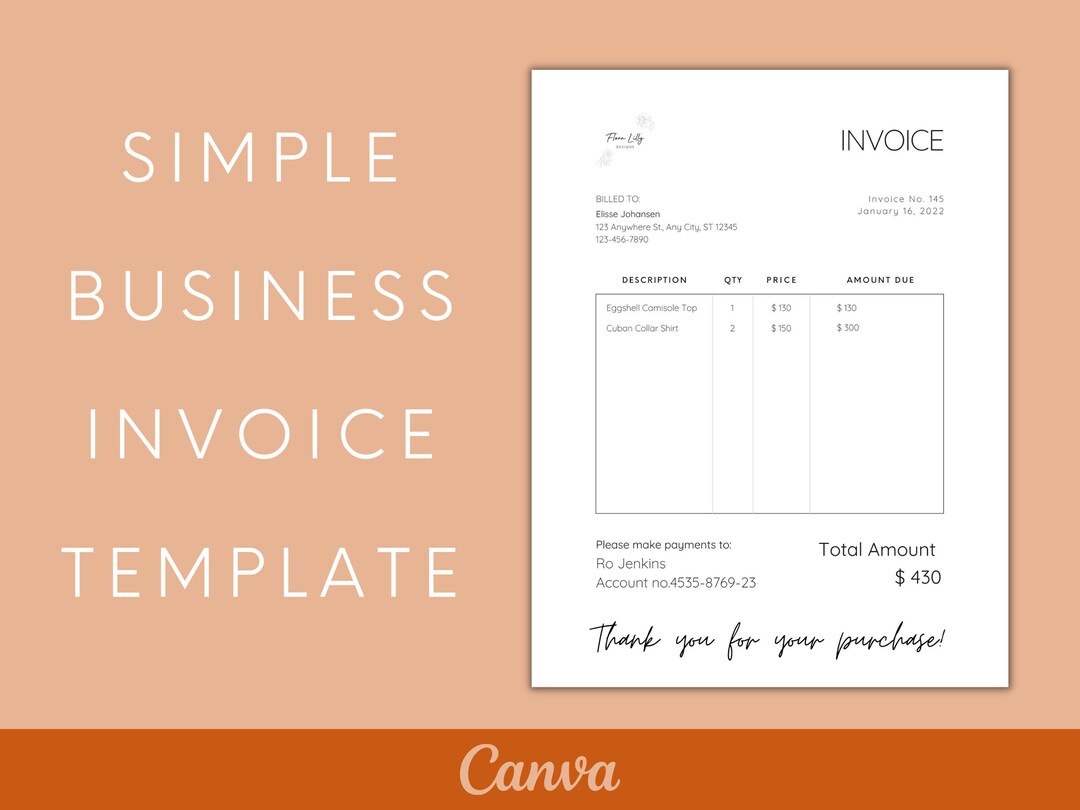 Editable Business Invoice Template, canva invoice template, printable ...