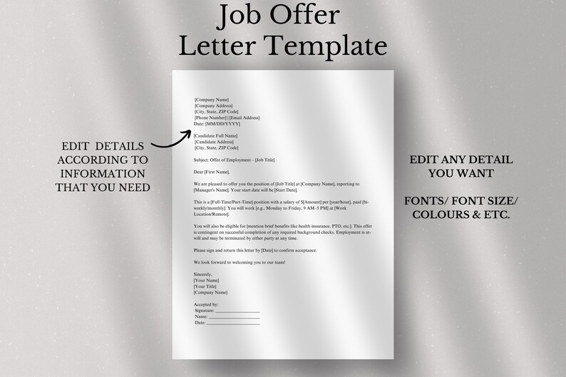 Editable Job Offer Letter Template, Professional Employment Form (canva ...