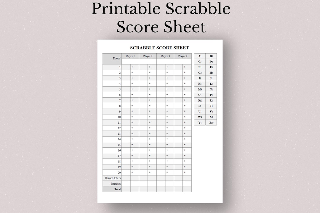 Scrabble Score Sheet Template, Printable Scrabble Score Card, Printable ...
