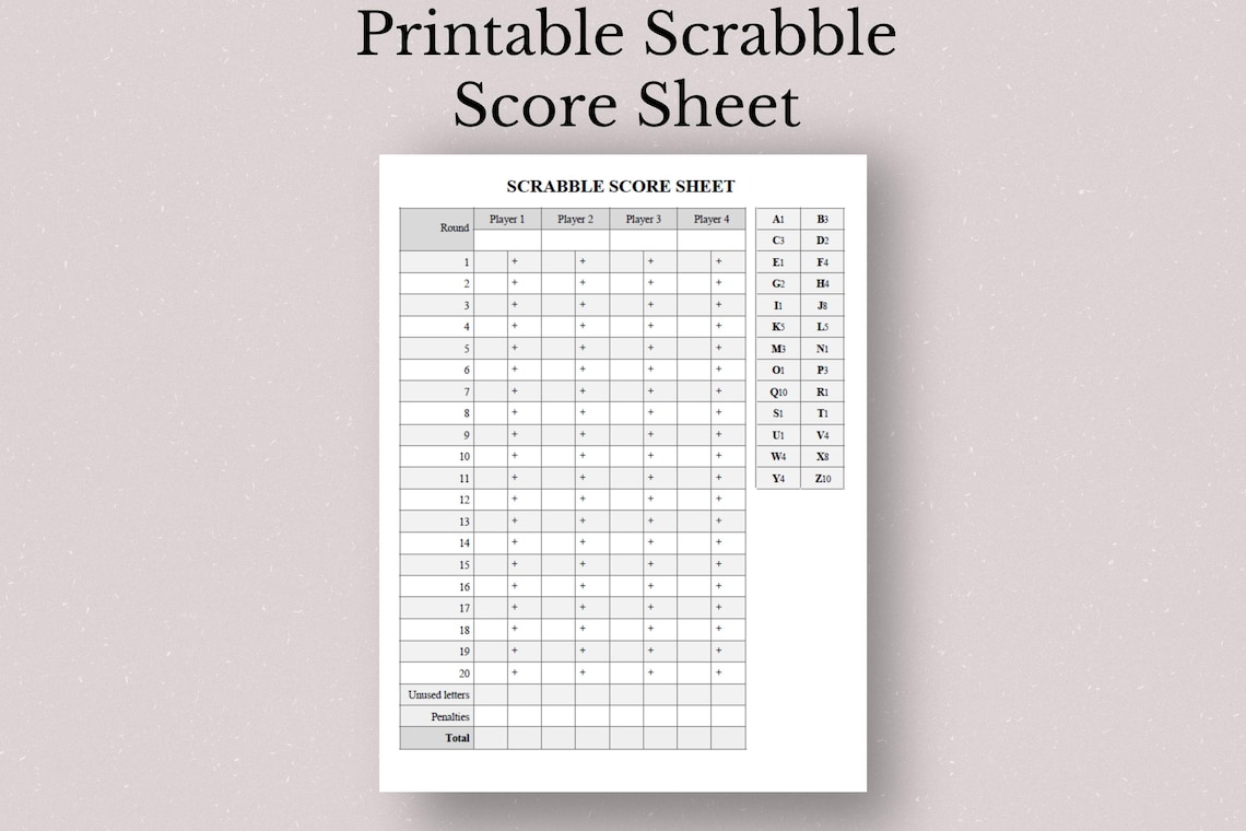 Scrabble Score Sheet Template, Printable Scrabble Score Card, Printable ...