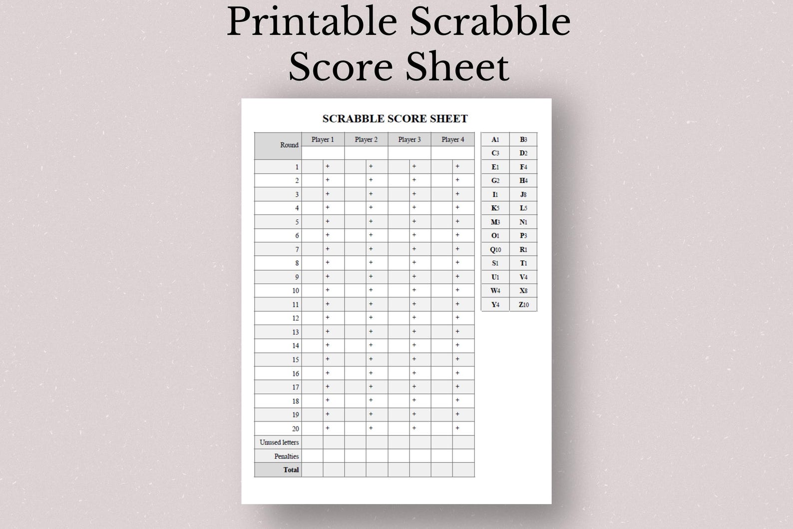 Scrabble Score Sheet Template, Printable Scrabble Score Card, Printable ...