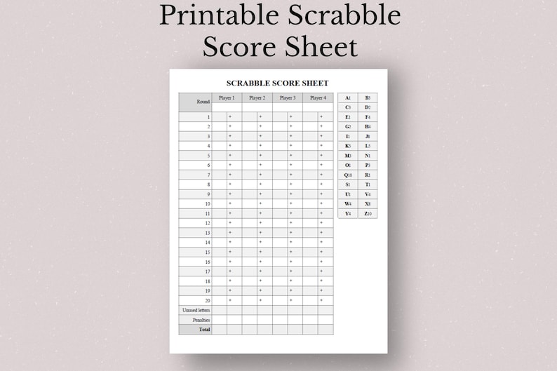 Scrabble Score Sheet Template, Printable Scrabble Score Card, Printable ...