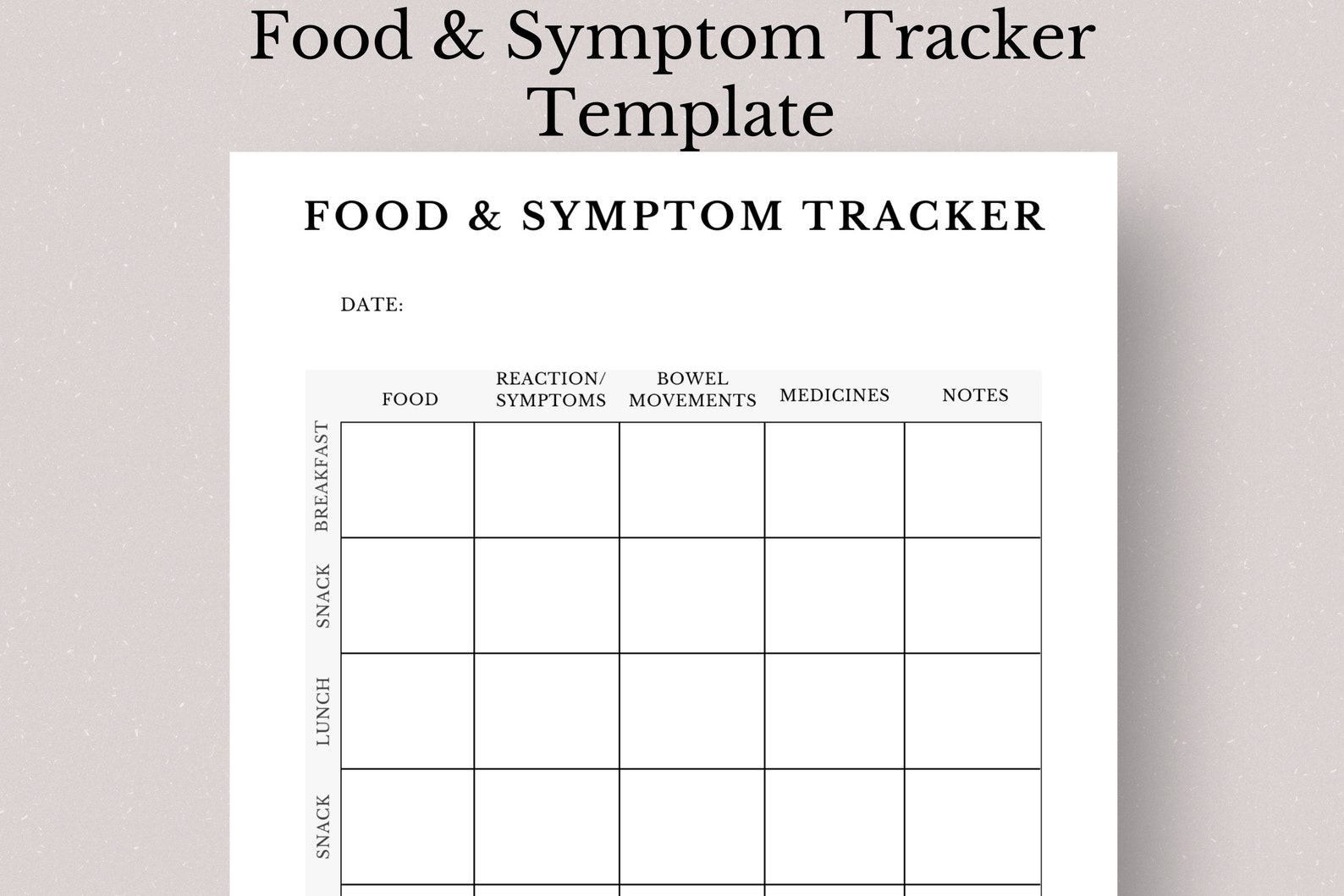 Printable Food & Symptom Tracker, Food Sensitivity Tracker, Meal ...